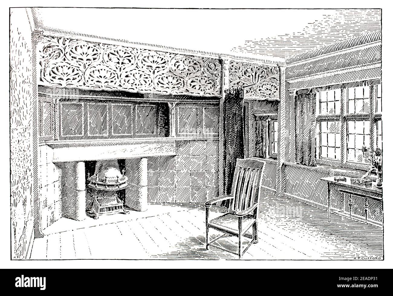 Arts and Crafts interiors, Cliff Towers, Salcombe Devon, Drawing Room ...