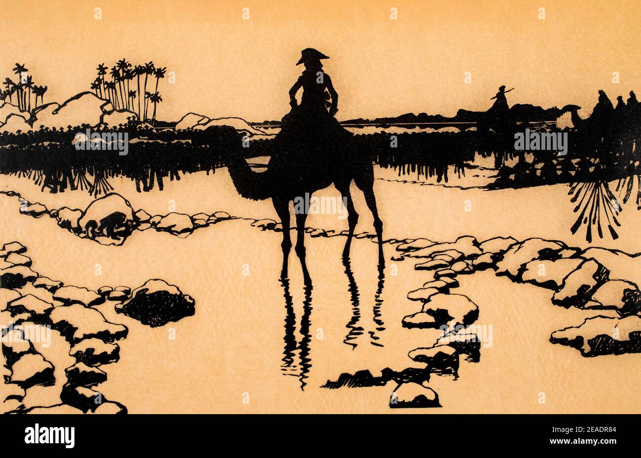 French Shadow Theatre, Ombres Chinoises, Napoleon on camel in Egypt from L’Epopee by Caran d ...