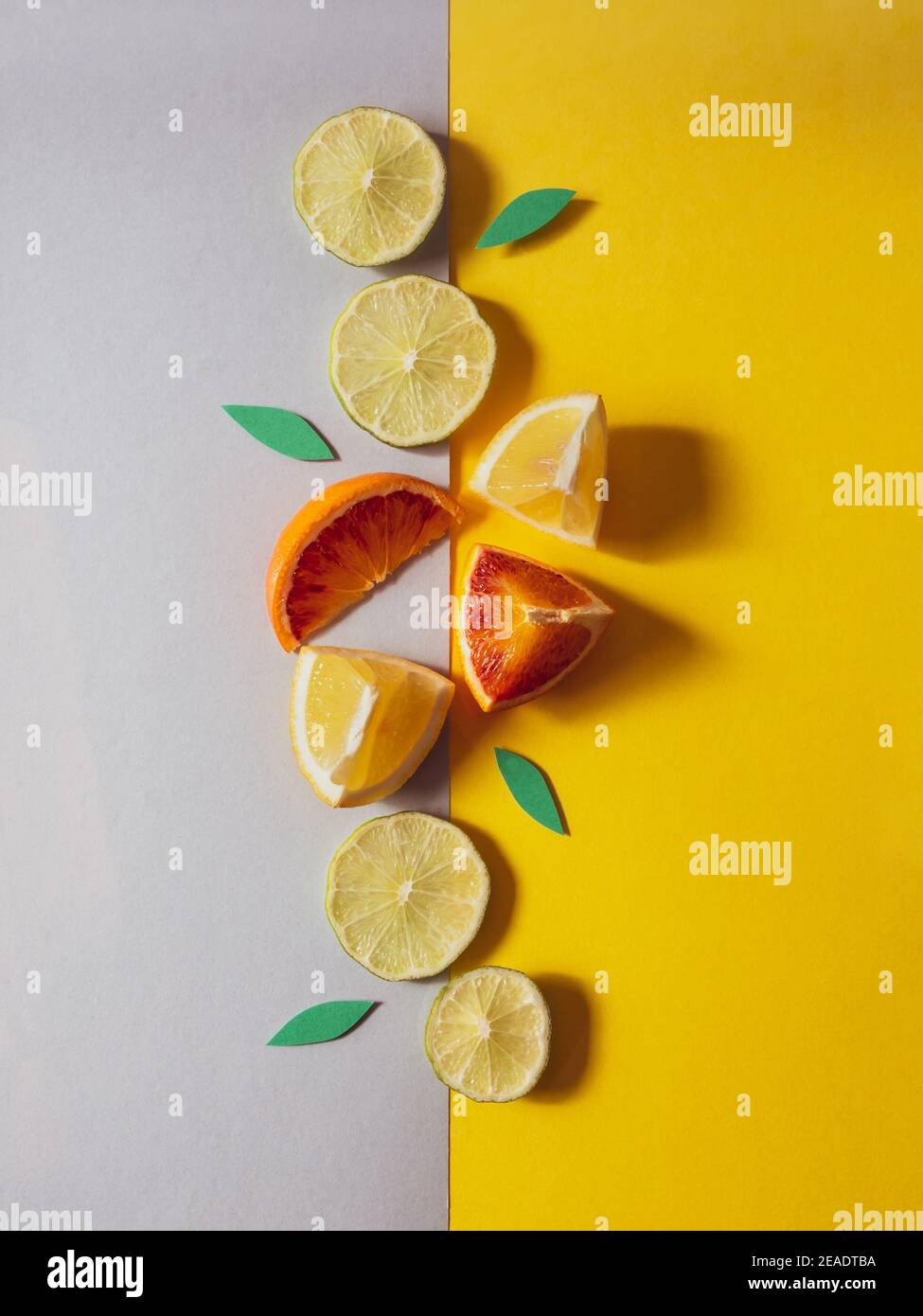 Colorful fruit background top view. Vertical composition of slices of ...