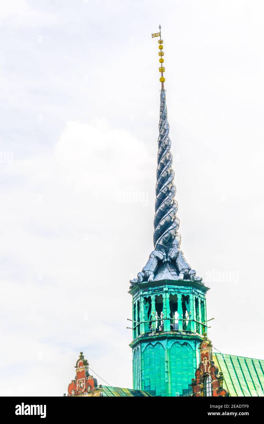 Twisted dragons on spire of the Borsen, Oldest Building in Slotsholmen ...
