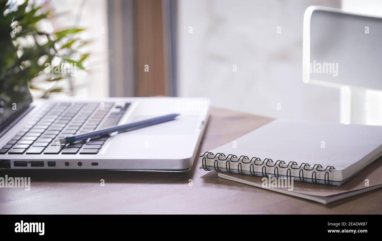 working at home, study at home, smart working. notebook, laptop and ...