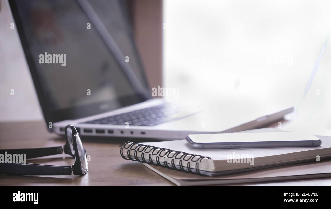 working at home, study at home, smart working. notebook, laptop and ...