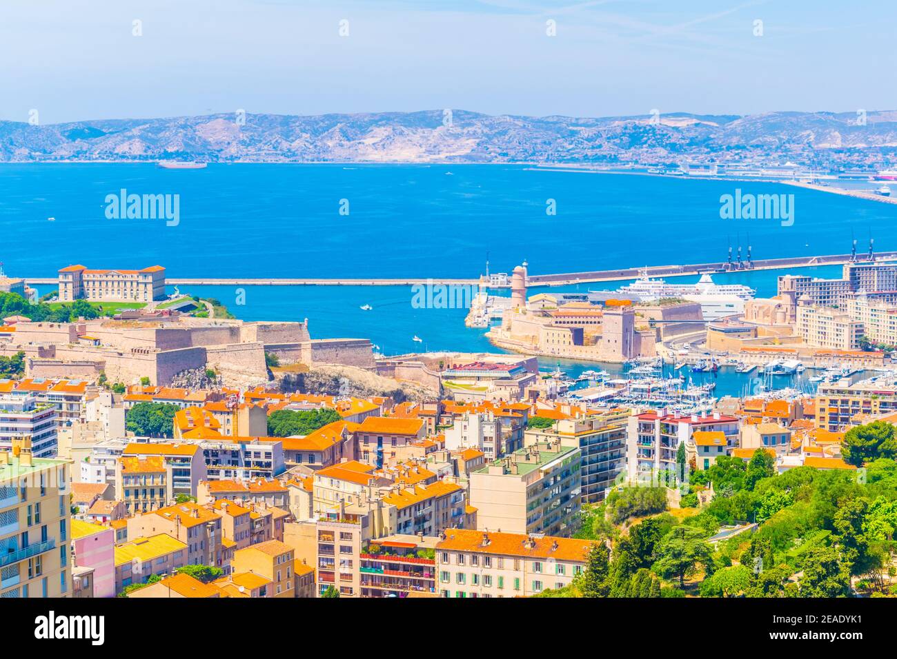 Aerial view of Fort Saint Jean, Fort Saint Nicholas and Pharo Palace at ...