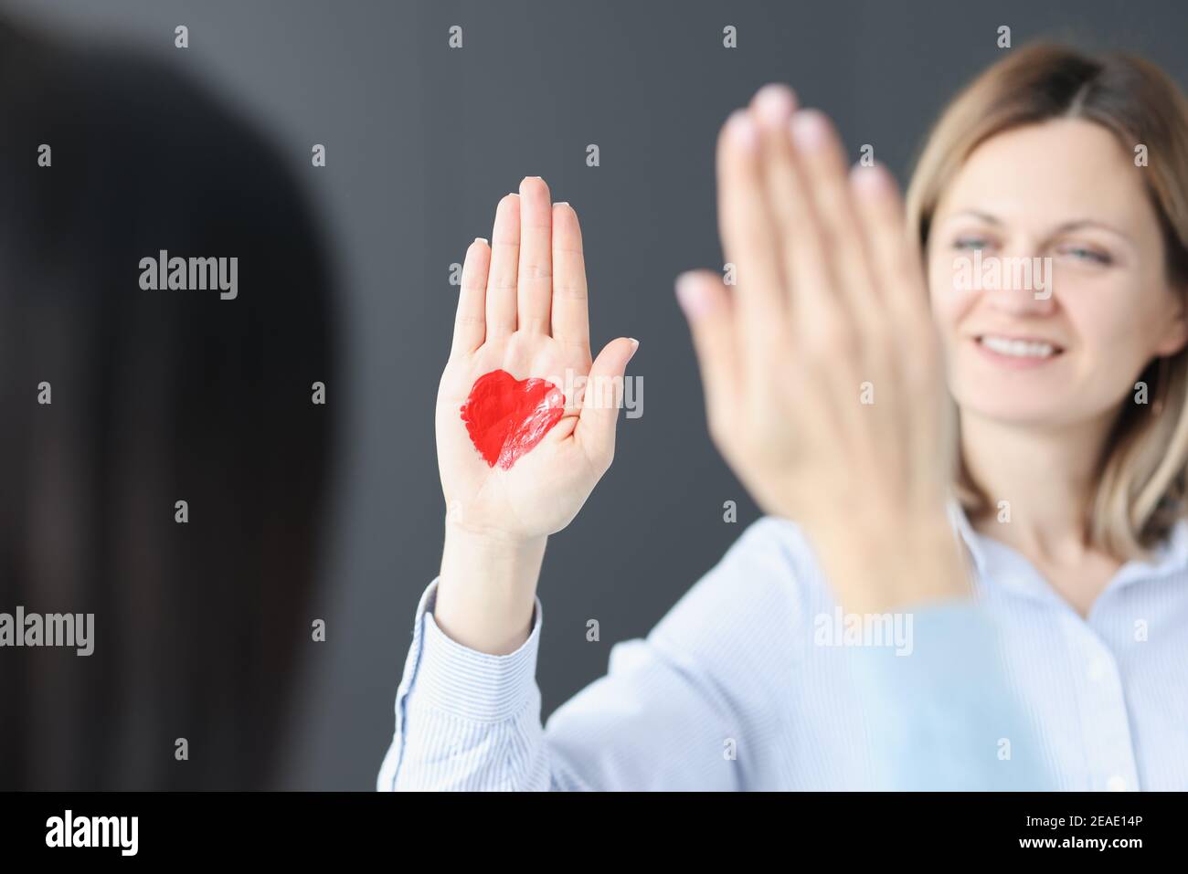 Hand heart love red palm drawn hi-res stock photography and images - Alamy