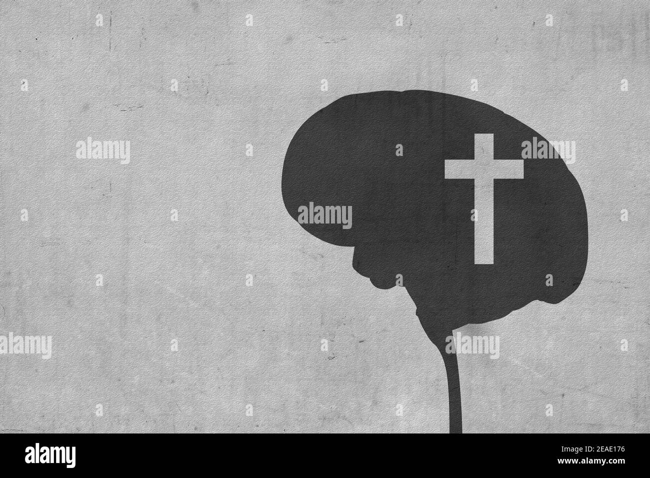 Human brain with Christian cross with a gray background Stock Photo - Alamy