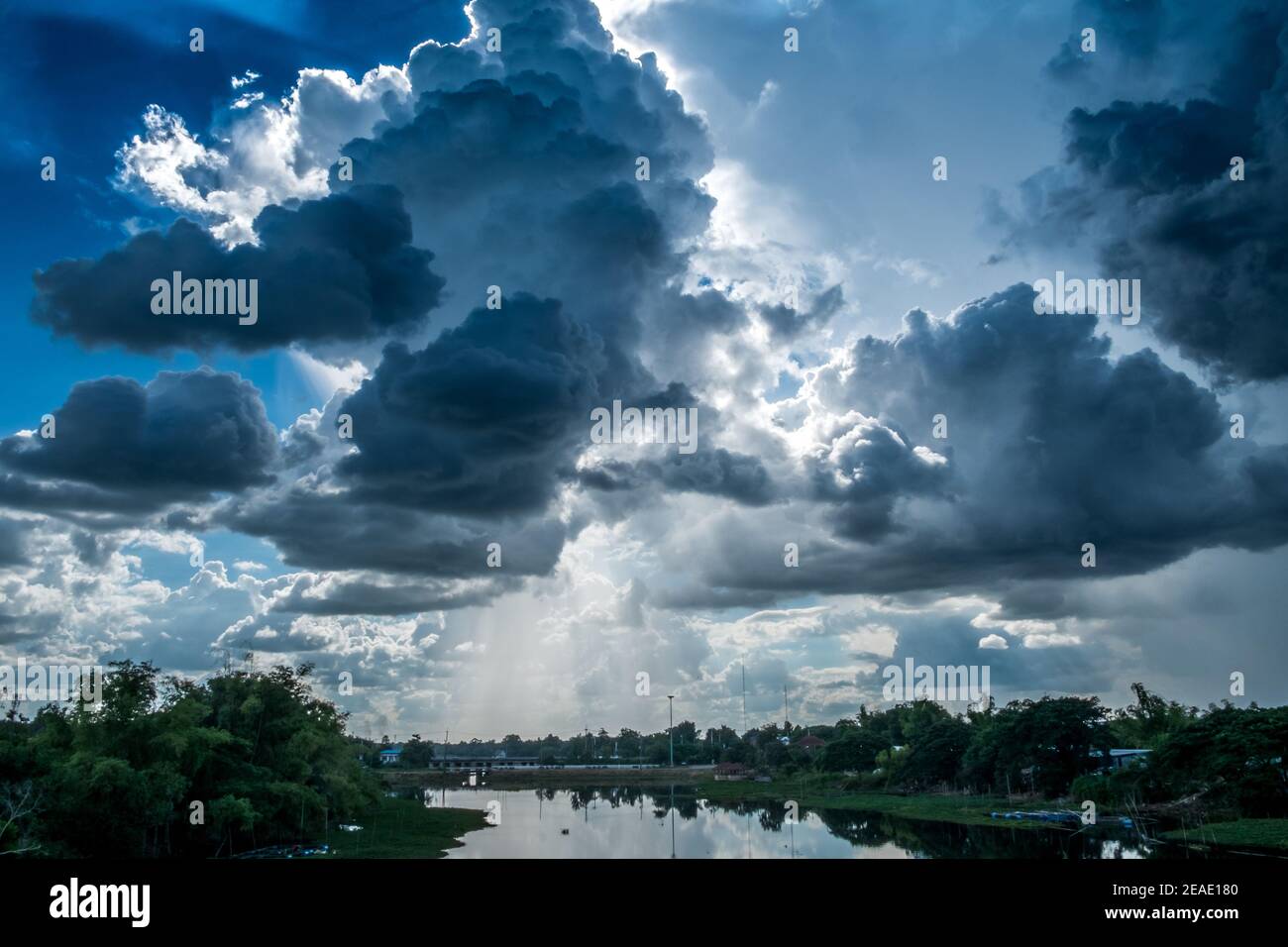 Landscape river with rain clouds,beautiful scenery,Moon river Thailand ...