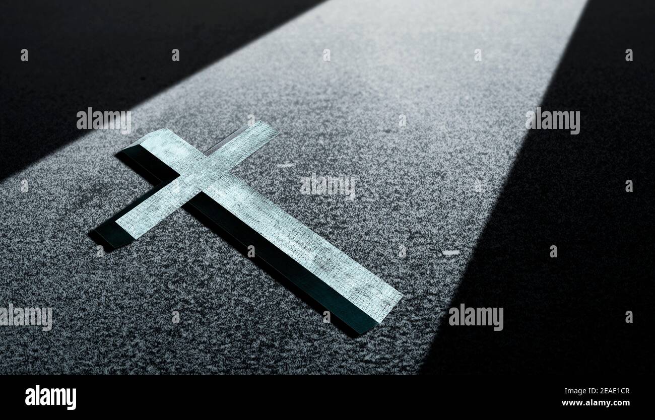 Christian cross shape on the floor with ray background Stock Photo - Alamy