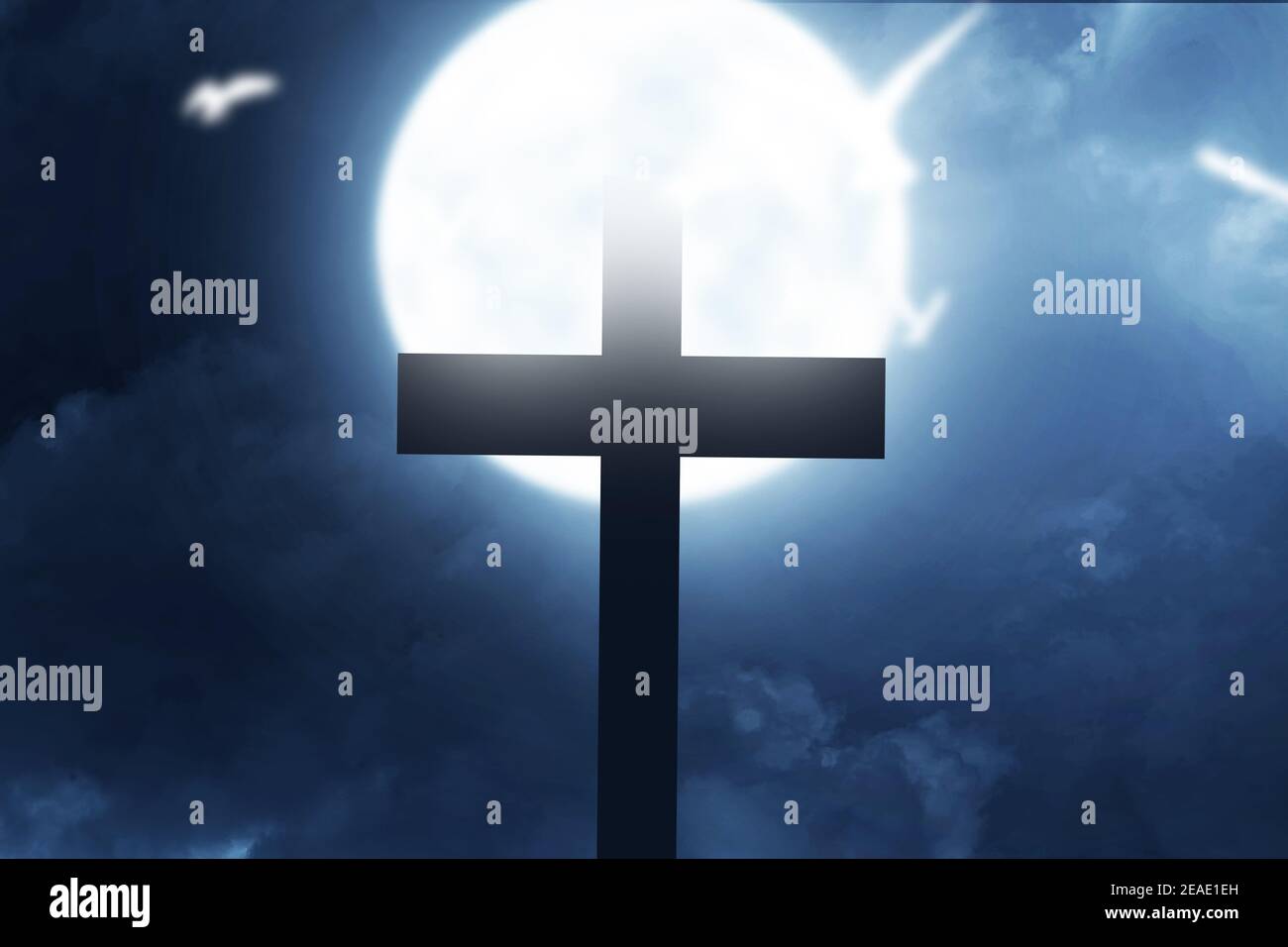 Christian cross with the night scene background Stock Photo - Alamy