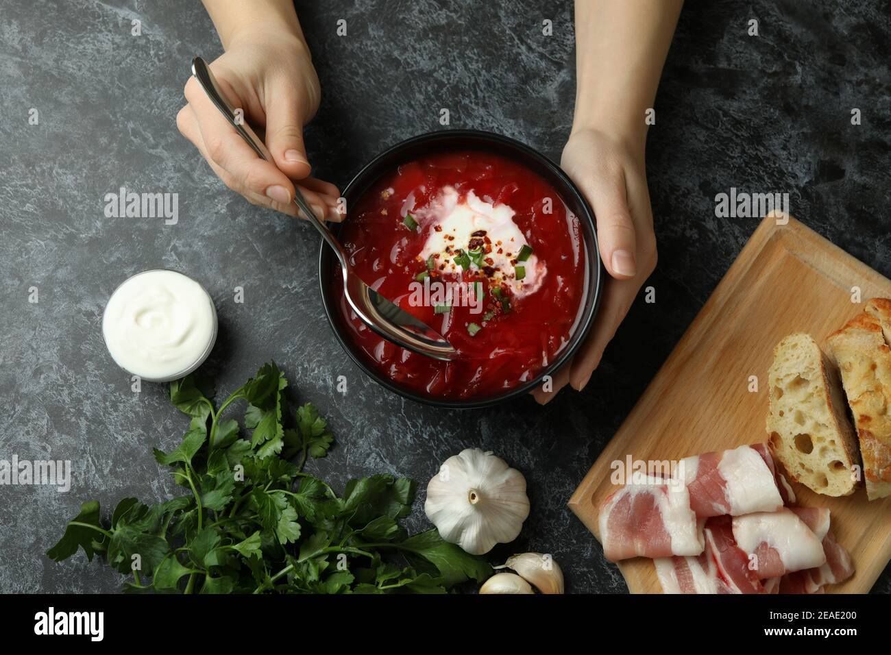 Woman eat borscht on hi-res stock photography and images - Alamy