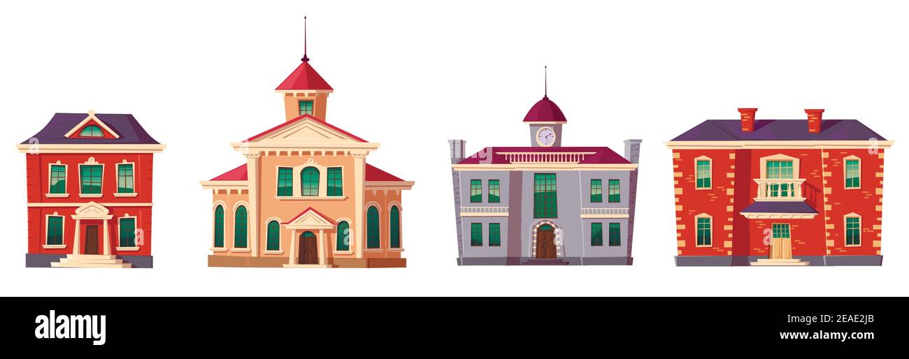 Flat Cartoon Style Illustration Of City Office Buildings High ...