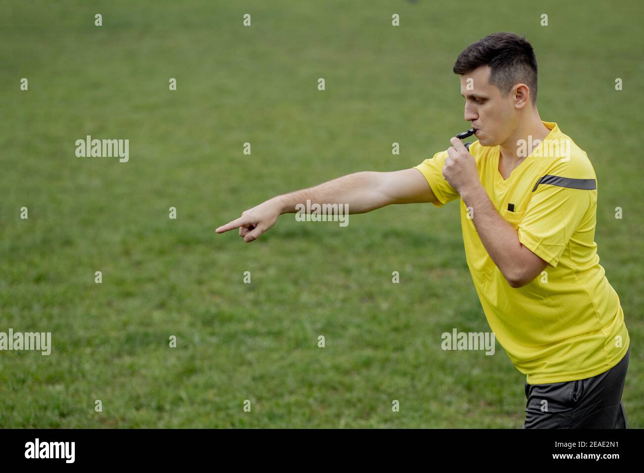 Referee showing on penalty while gaming. Concept of sport, rules ...