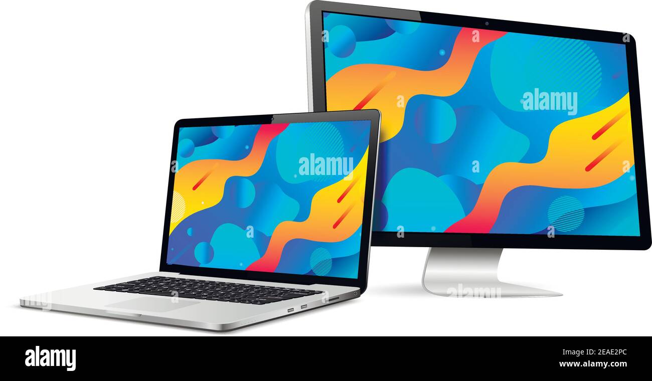 Responsive web design computer display with laptop isolated. Abstract ...