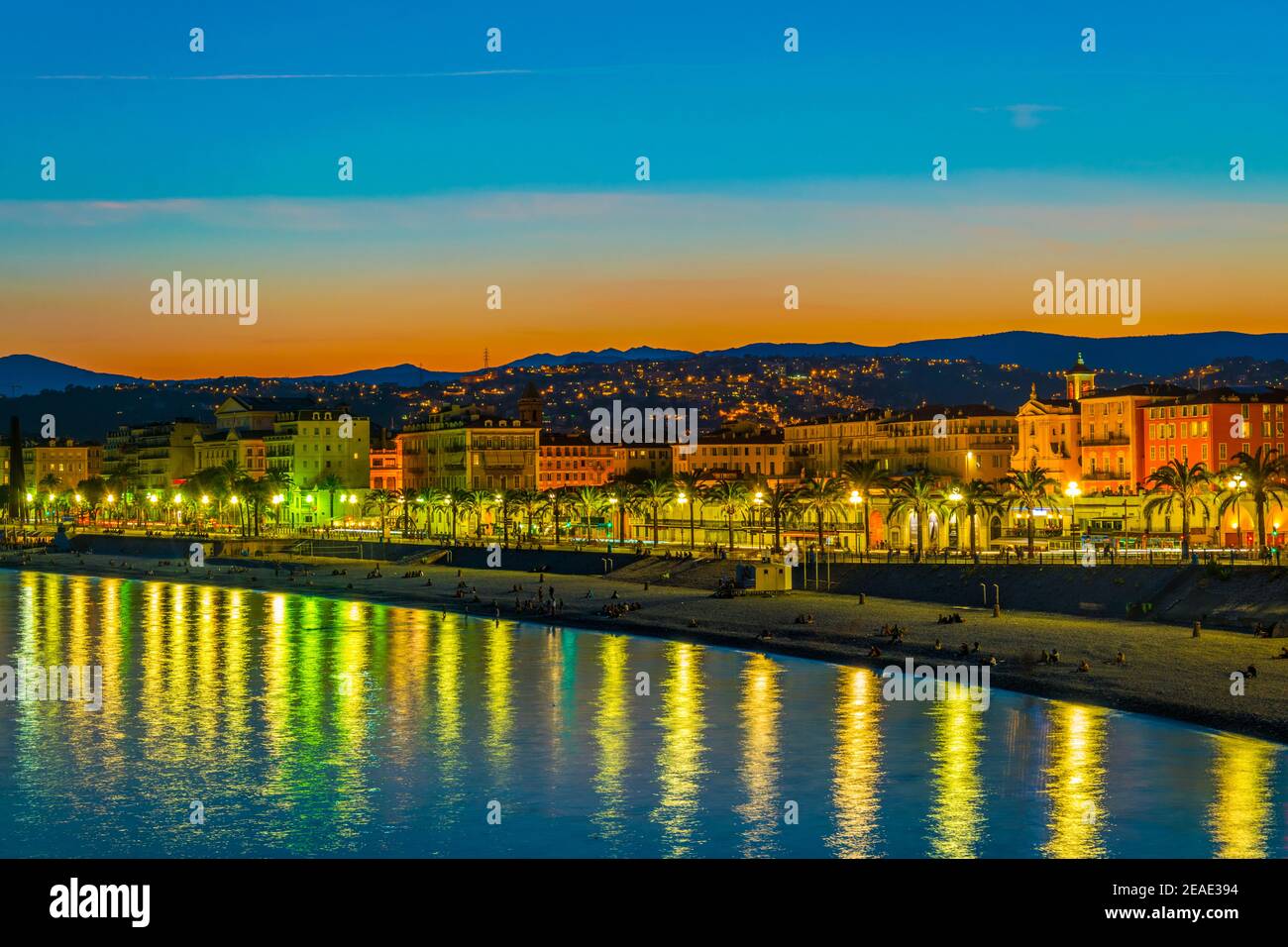 Sunset view of seaside of Nice, France Stock Photo - Alamy