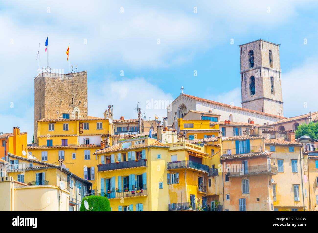 Aerial view of Grasse dominated by the cathedral and town hall, france ...
