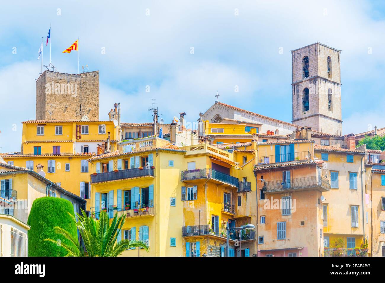 Aerial view of Grasse dominated by the cathedral and town hall, france ...