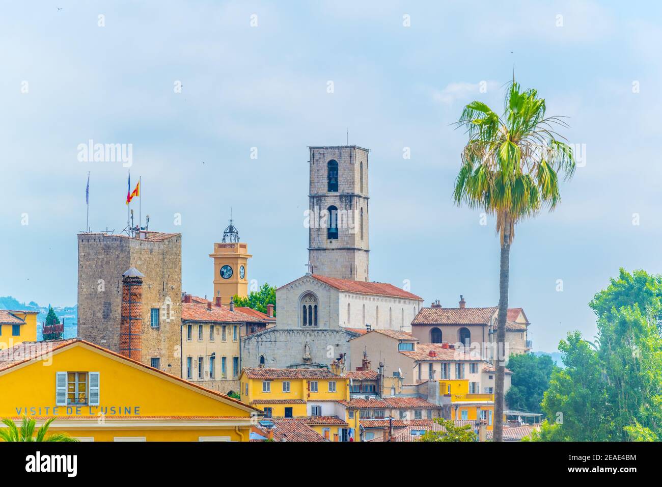 Aerial view of Grasse dominated by the cathedral and town hall, france ...