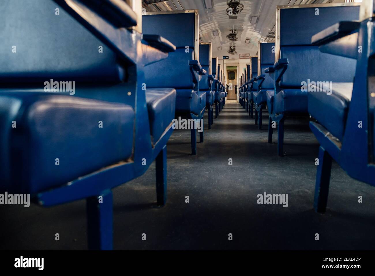 Blue seat on the old train,vintage style Stock Photo - Alamy