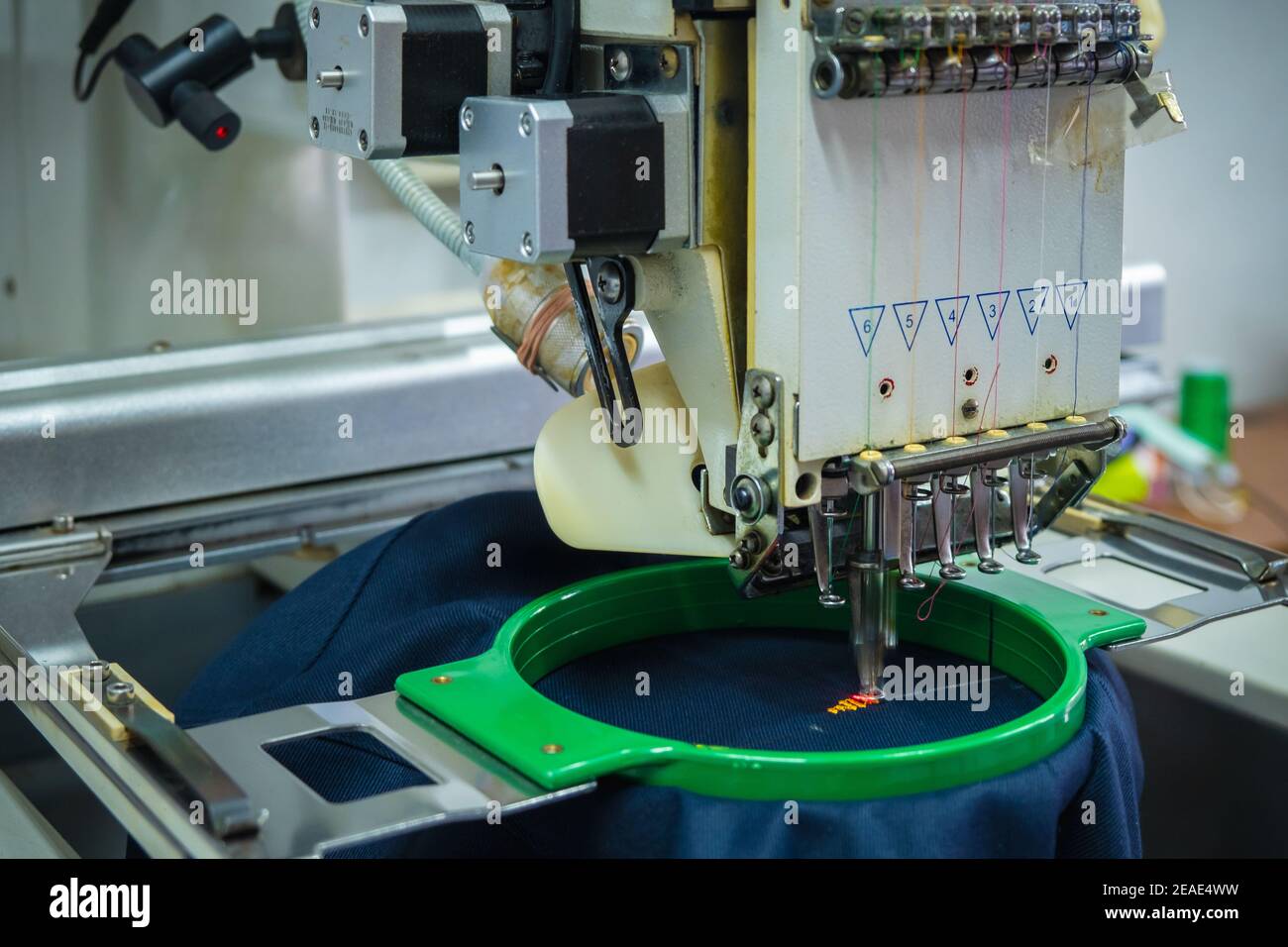 Embroidery sewing machine,Close up picture workspace of embroidery ...