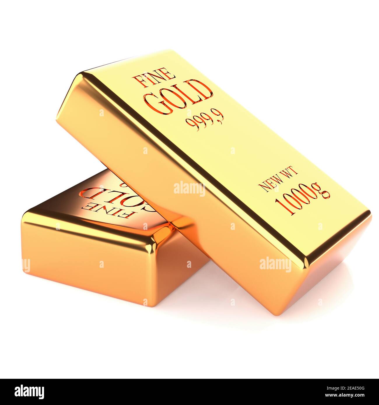 Two gold bars isolated on white background, 3D rendering Stock Photo ...
