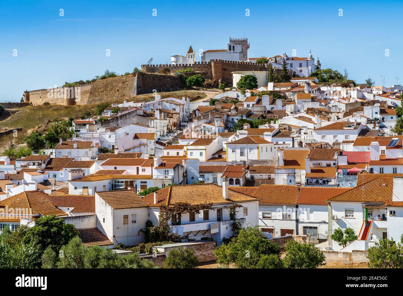 Cityscape of historic town with castle, Estremoz, Alentejo. Portugal ...