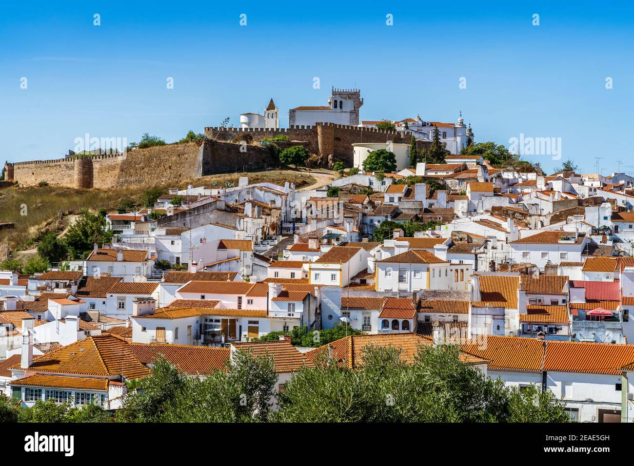 Cityscape of historic town with castle, Estremoz, Alentejo. Portugal ...