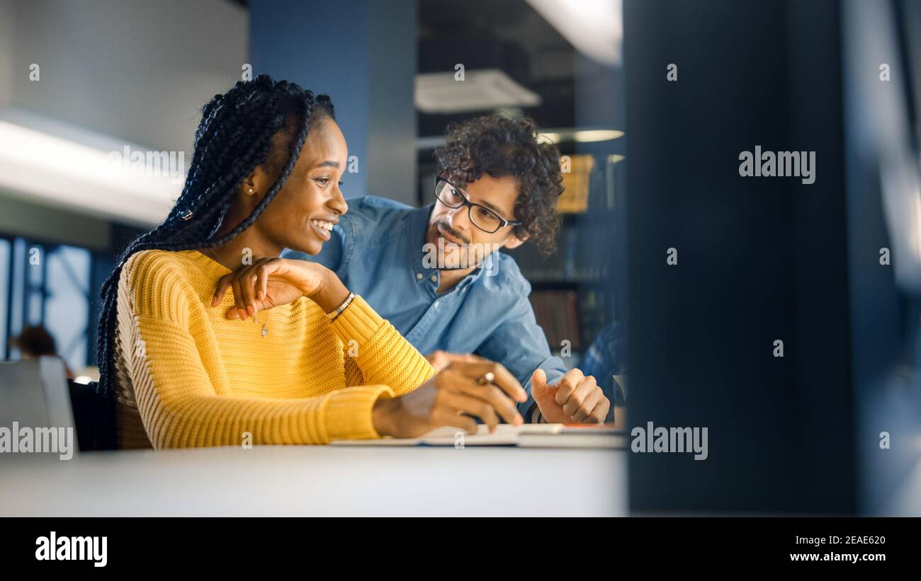 University Library: Gifted Black Girl uses Laptop, Smart Classmate ...