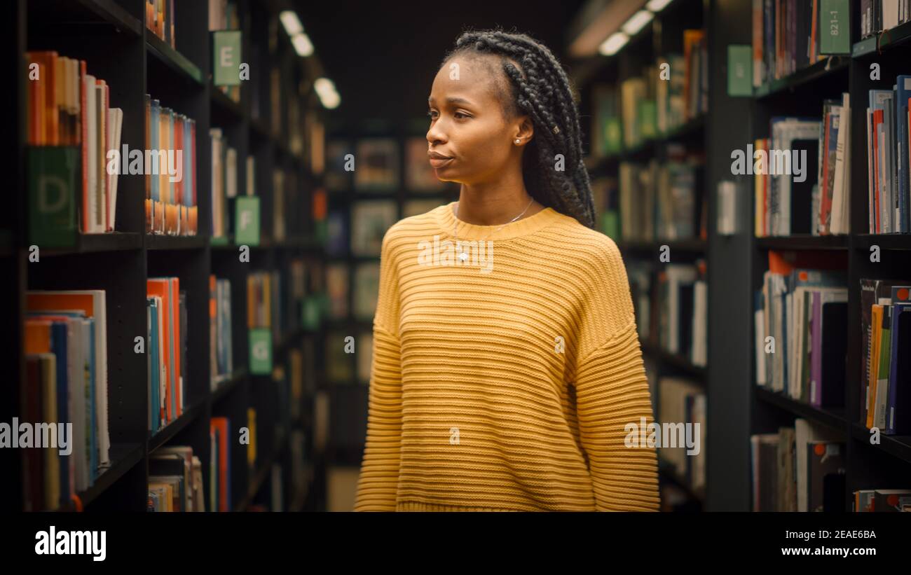 University Library: Portrait of Gifted Beautiful Black Girl Stands ...