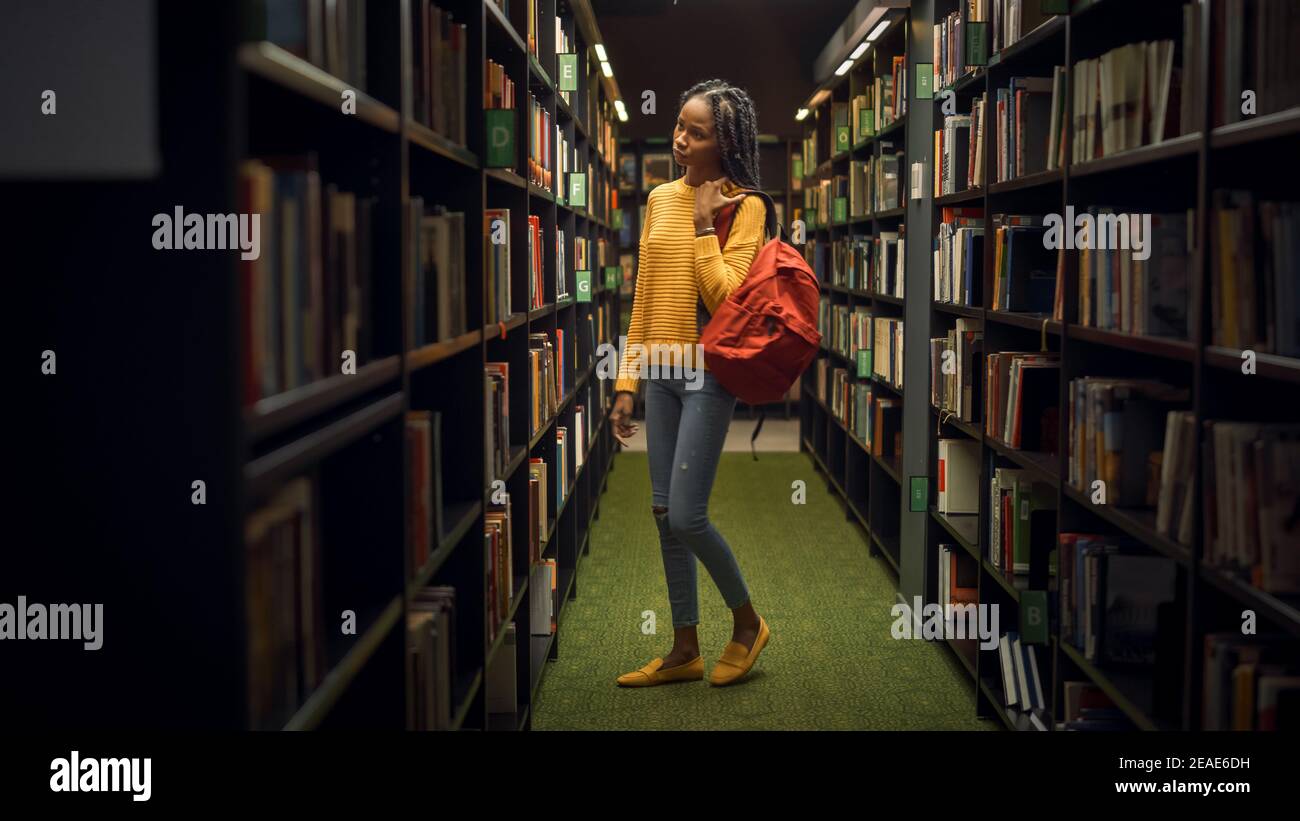 University Library: Portrait of Gifted Beautiful Black Girl Stands ...