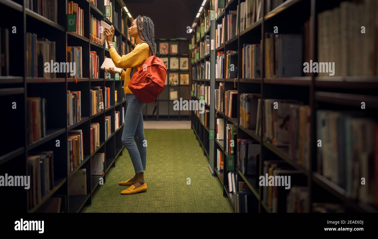 University Library: Portrait of Gifted Beautiful Black Girl Stands ...