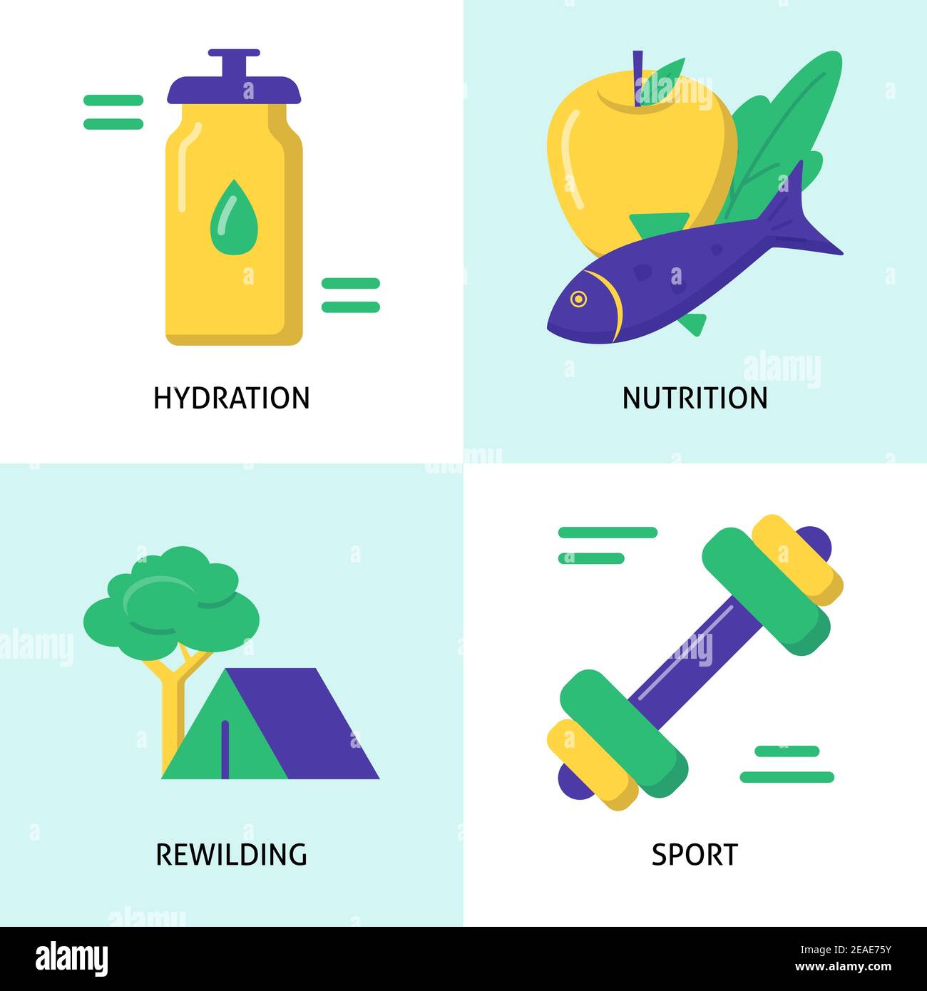 Healthy lifestyle concept icon set in flat style. Natural living ...