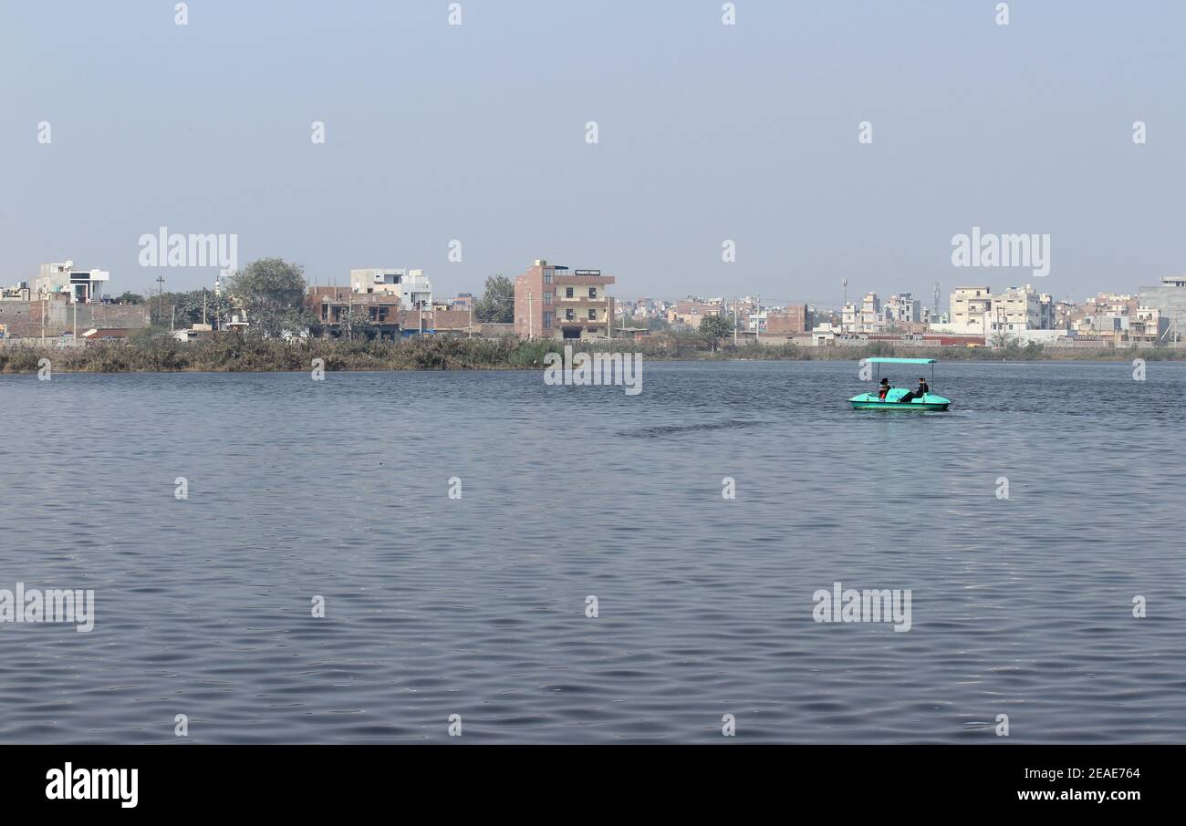 Pedal boat in Bhalswa Horseshoe Lake in Delhi. India Stock Photo - Alamy