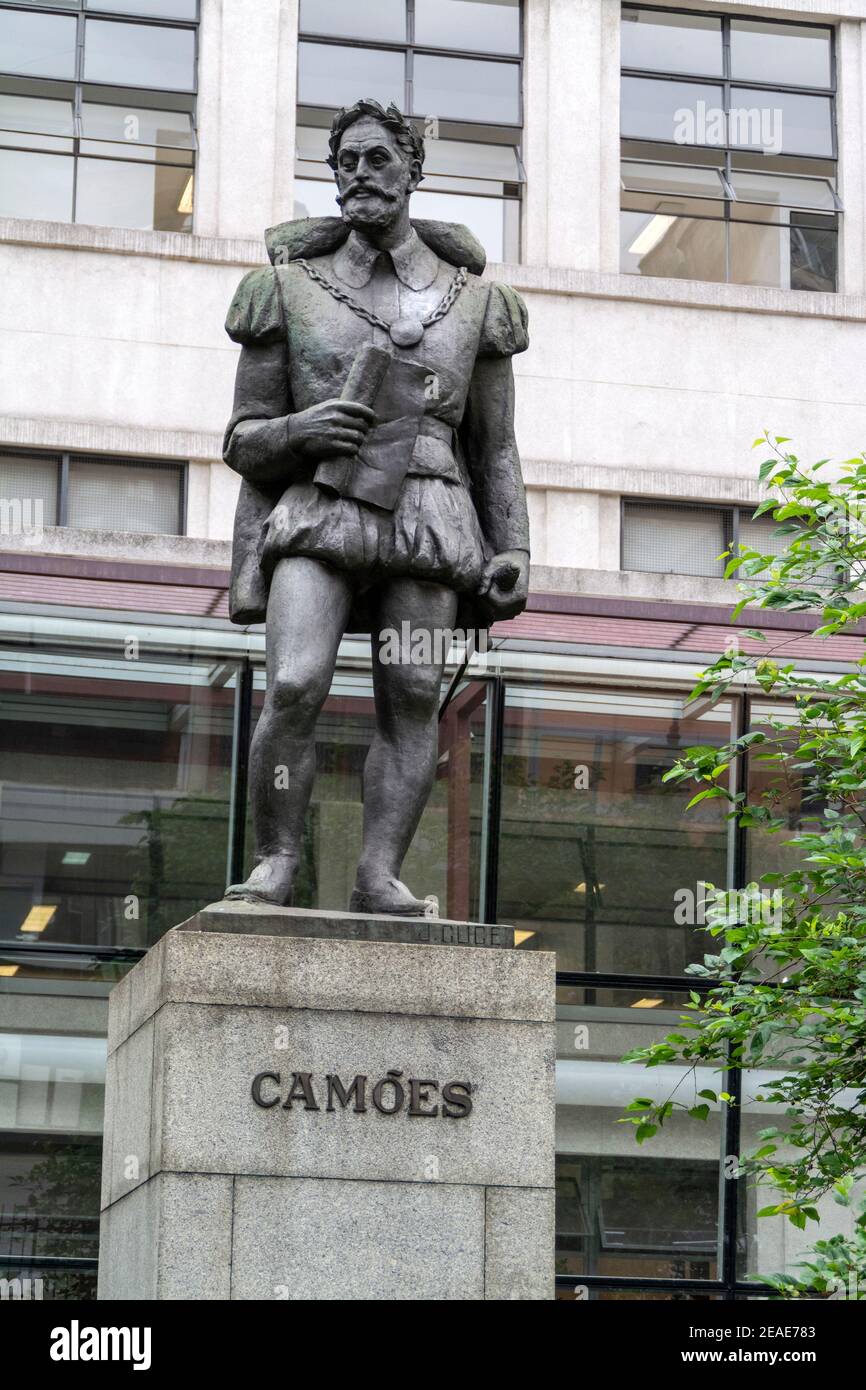 A statue of Luís Vaz de Camoes, a Portuguese born poet and a national ...