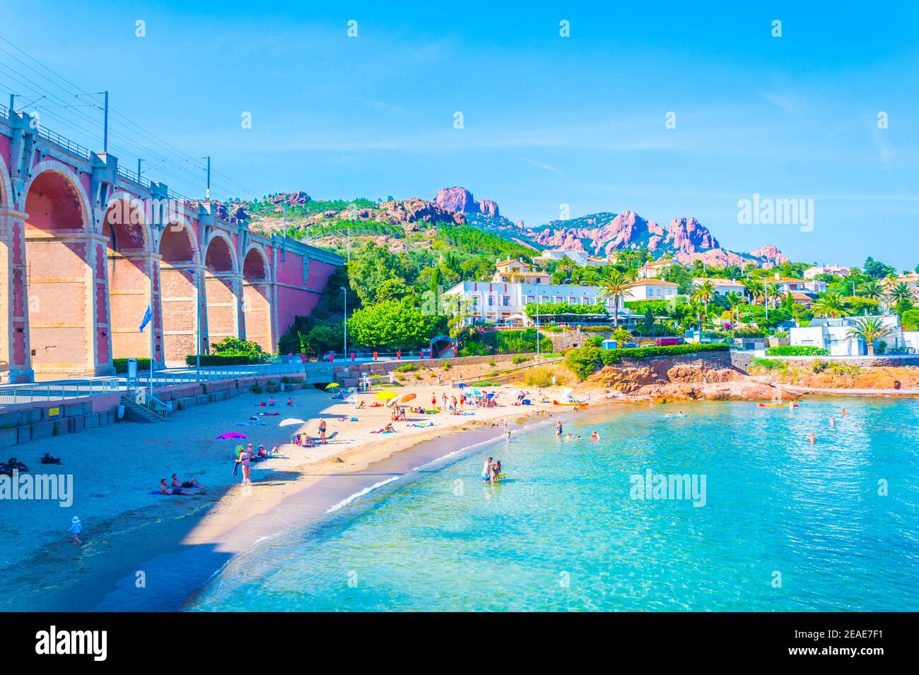 Antheor town and Pic du Cap Roux at Esterel Massif in France Stock ...
