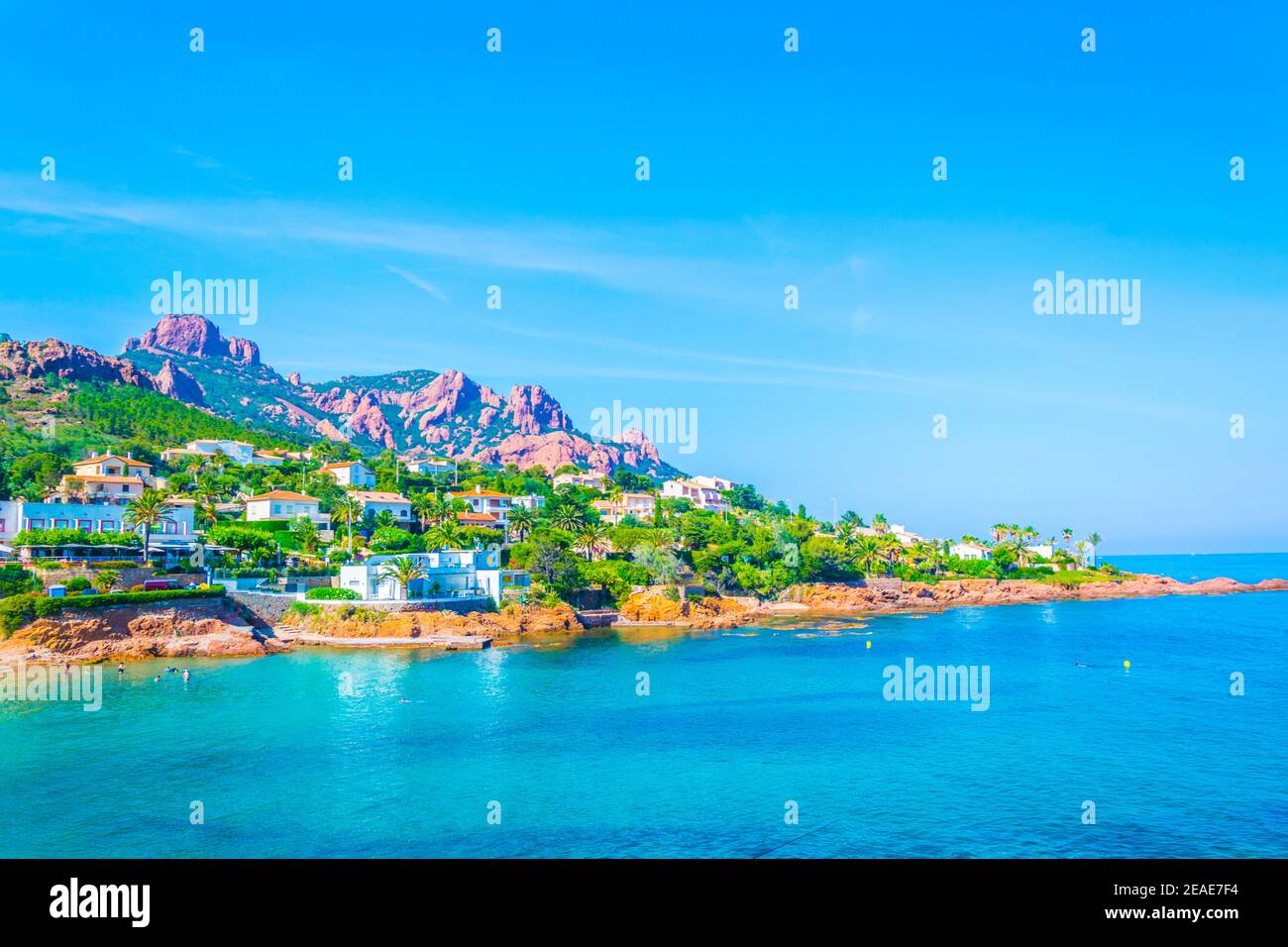 Antheor town and Pic du Cap Roux at Esterel Massif in France Stock ...