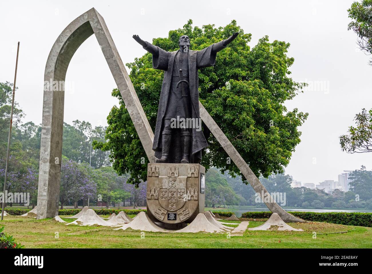 A statue of a Portuguese nobleman, Pedro Alvares Cabral, an explorer ...