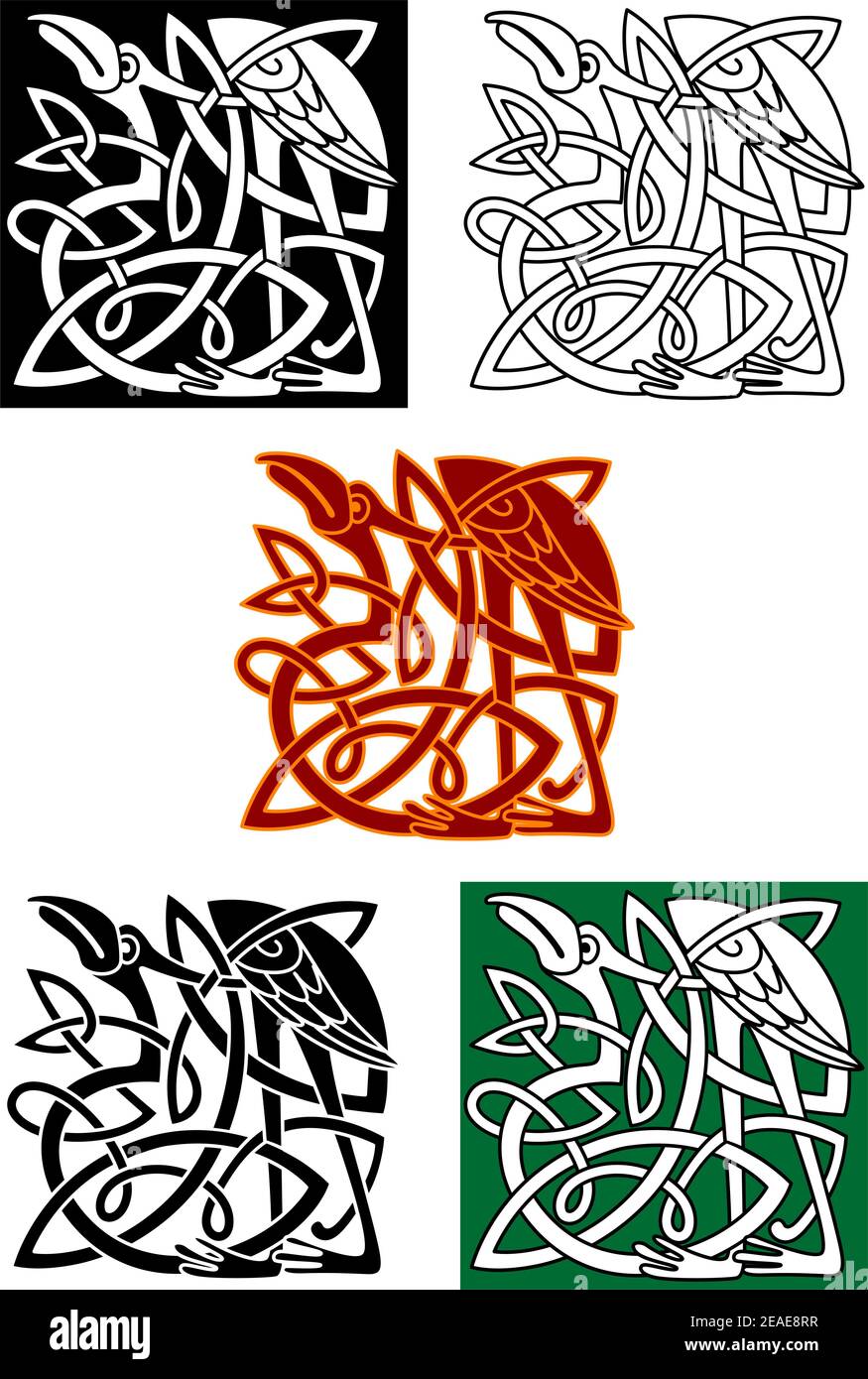 Celtic totems with heron birds and ornamental elements for medieval ...