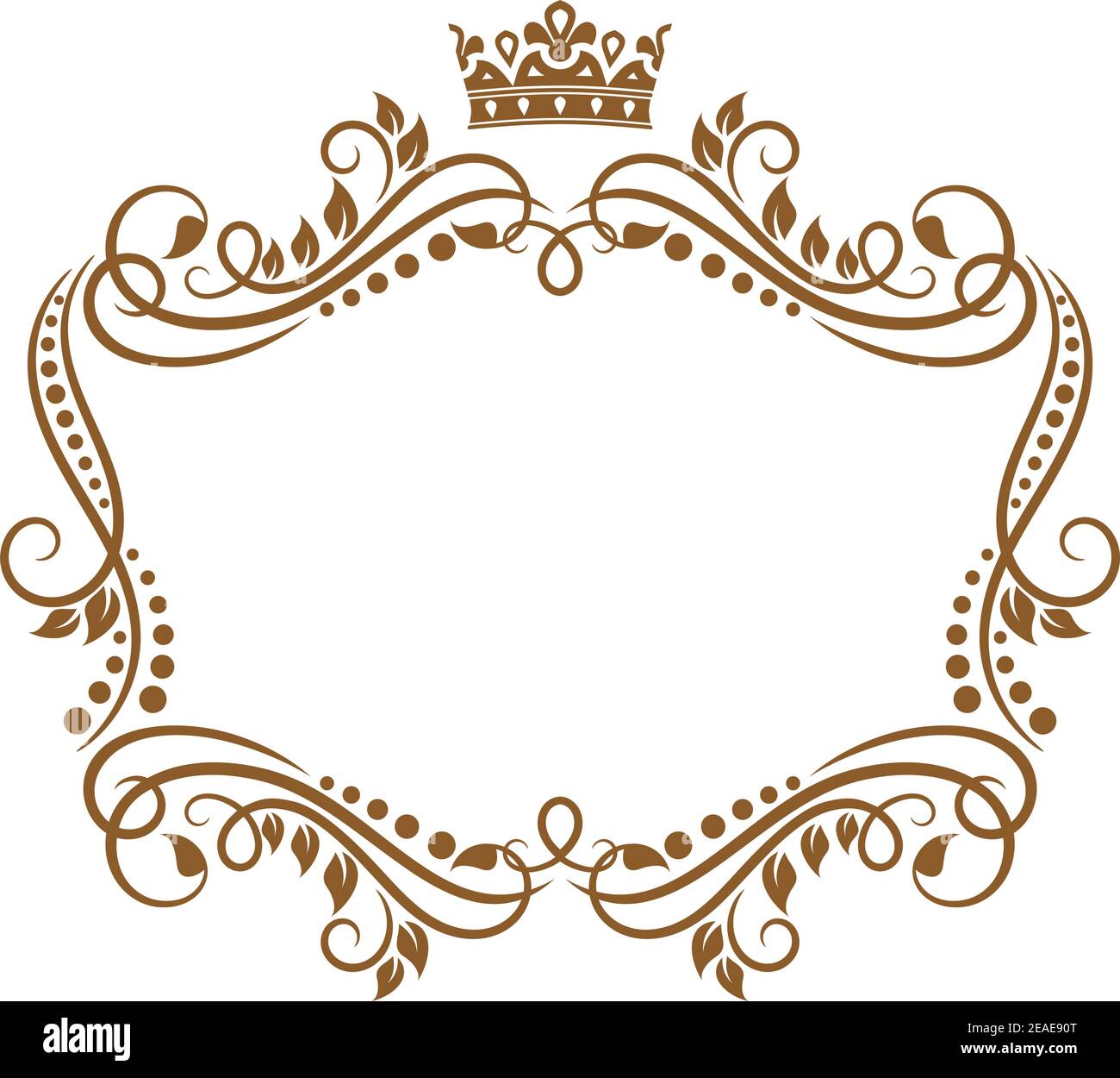 Retro frame with royal crown and flowers for wedding or heraldry design ...