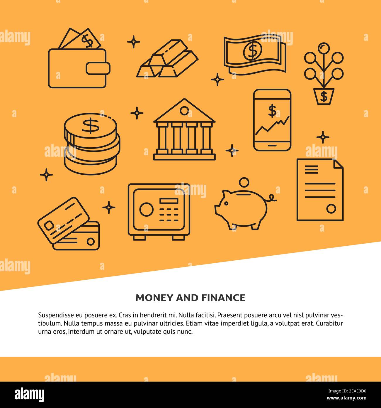 Money and finance poster template in line style with place for text ...