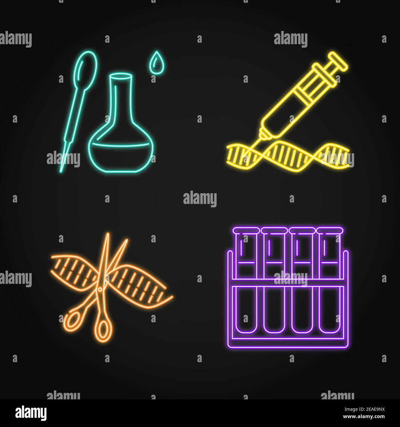 Set of laboratory research tools concept neon icons. Vector ...
