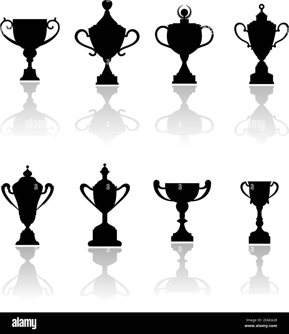 Sport trophies, awards and cups set isolated on white for success and ...