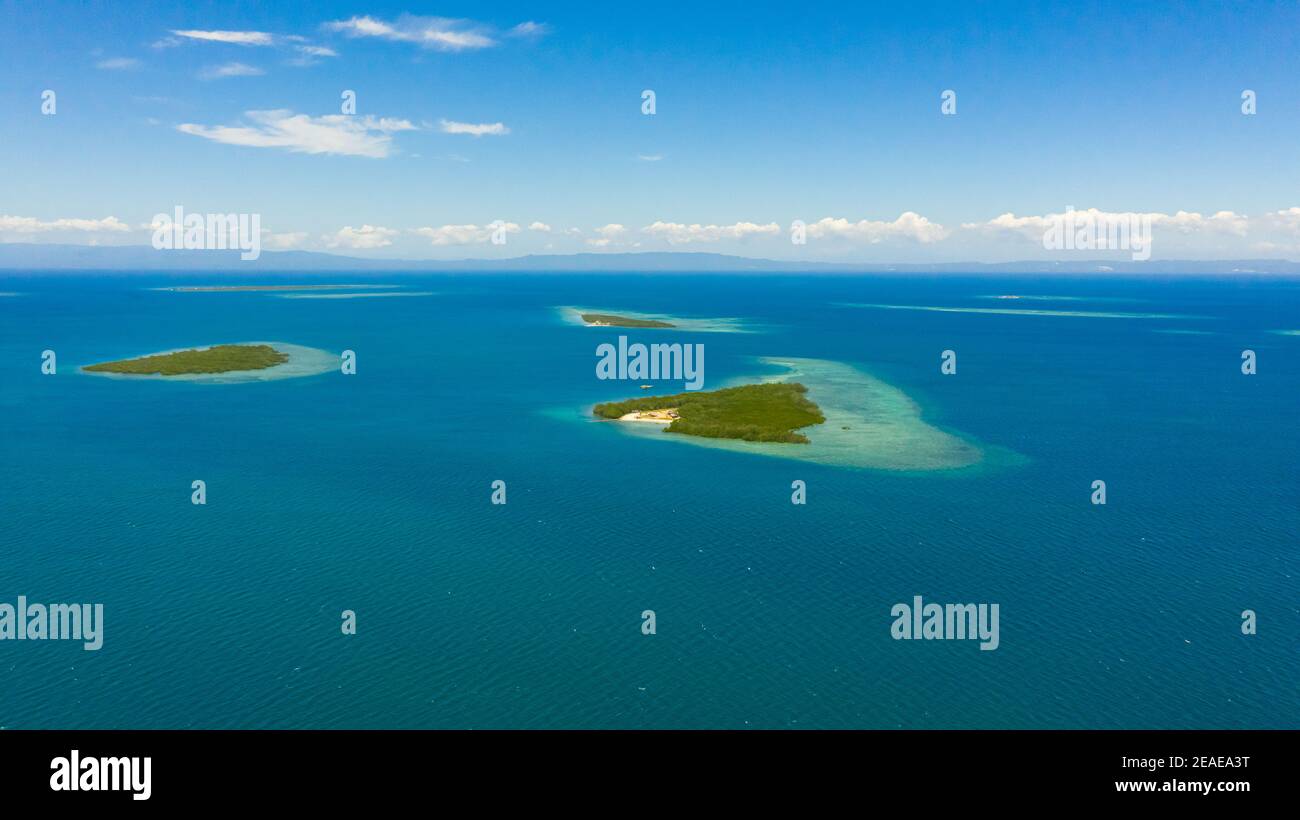 Aerial view of tropical Islands in the Cebu Strait. Seascape: Islands ...