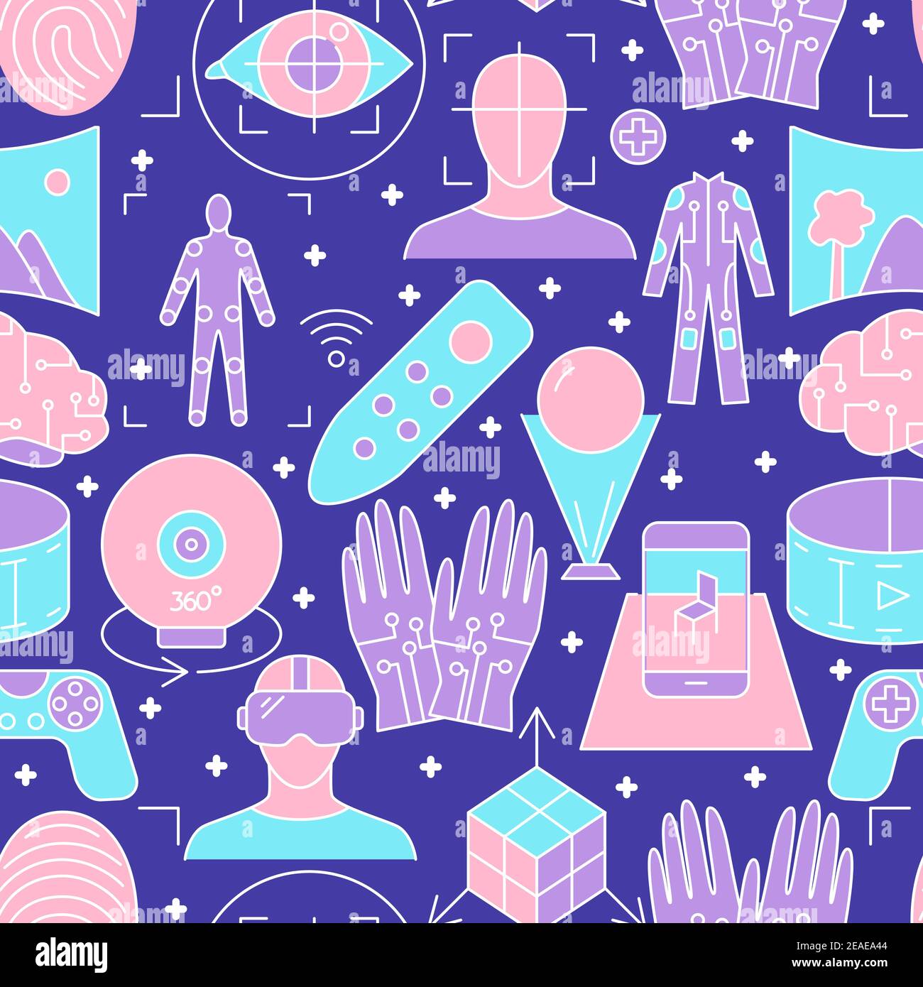 Virtual reality seamless pattern in colored line style. Endless ...