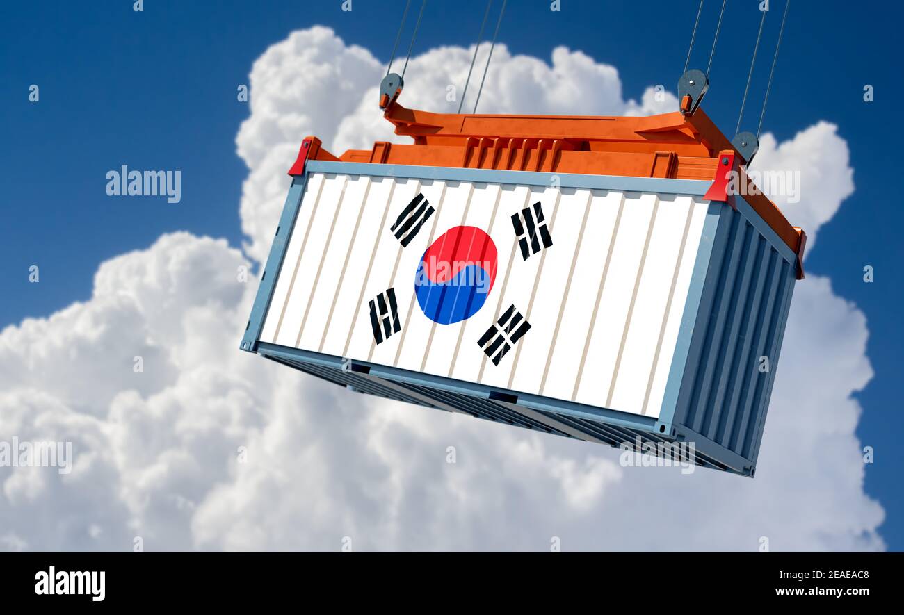 Shipping Container with South Korea flag - 3D Rendering Stock Photo - Alamy