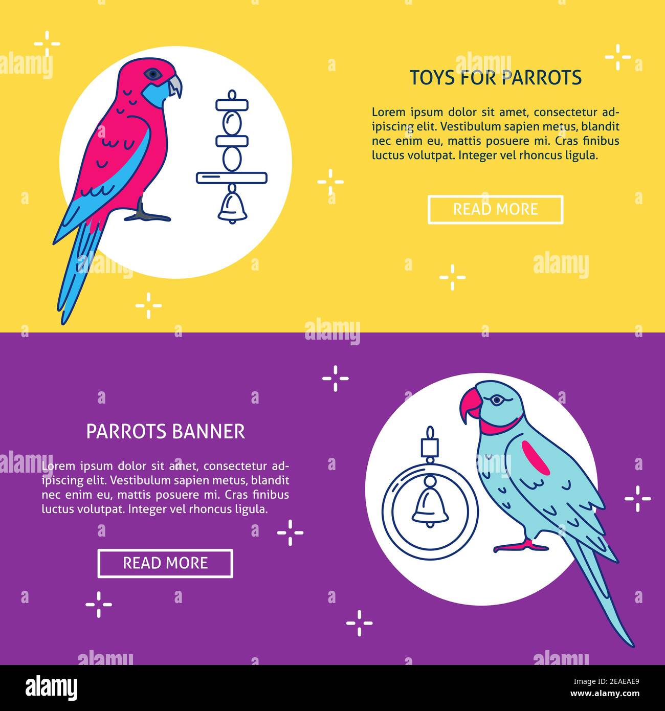 Pet shop flyer templates with parrot icons in flat style. Poster or ...