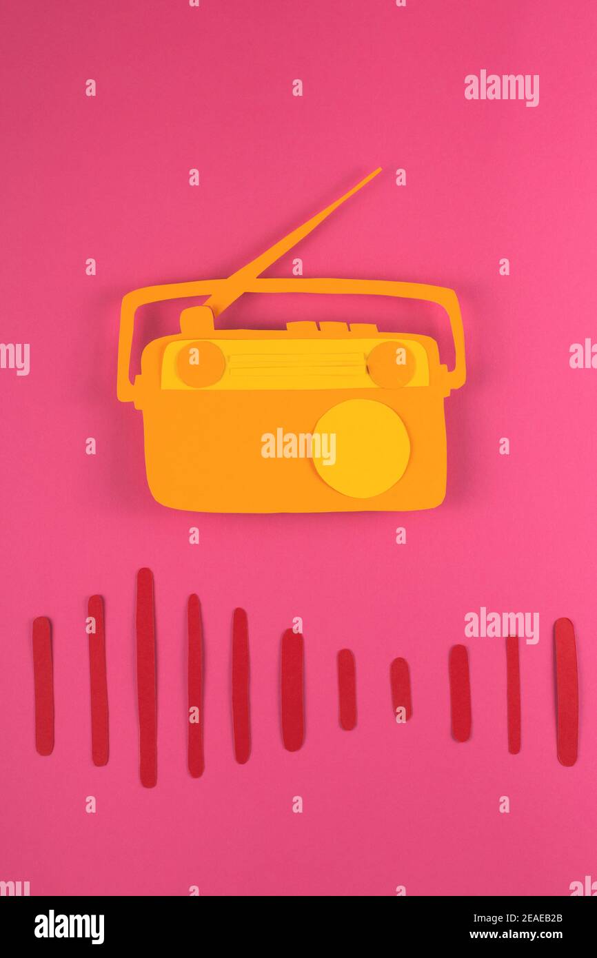 International radio day concept. Radio receiver on bright background ...