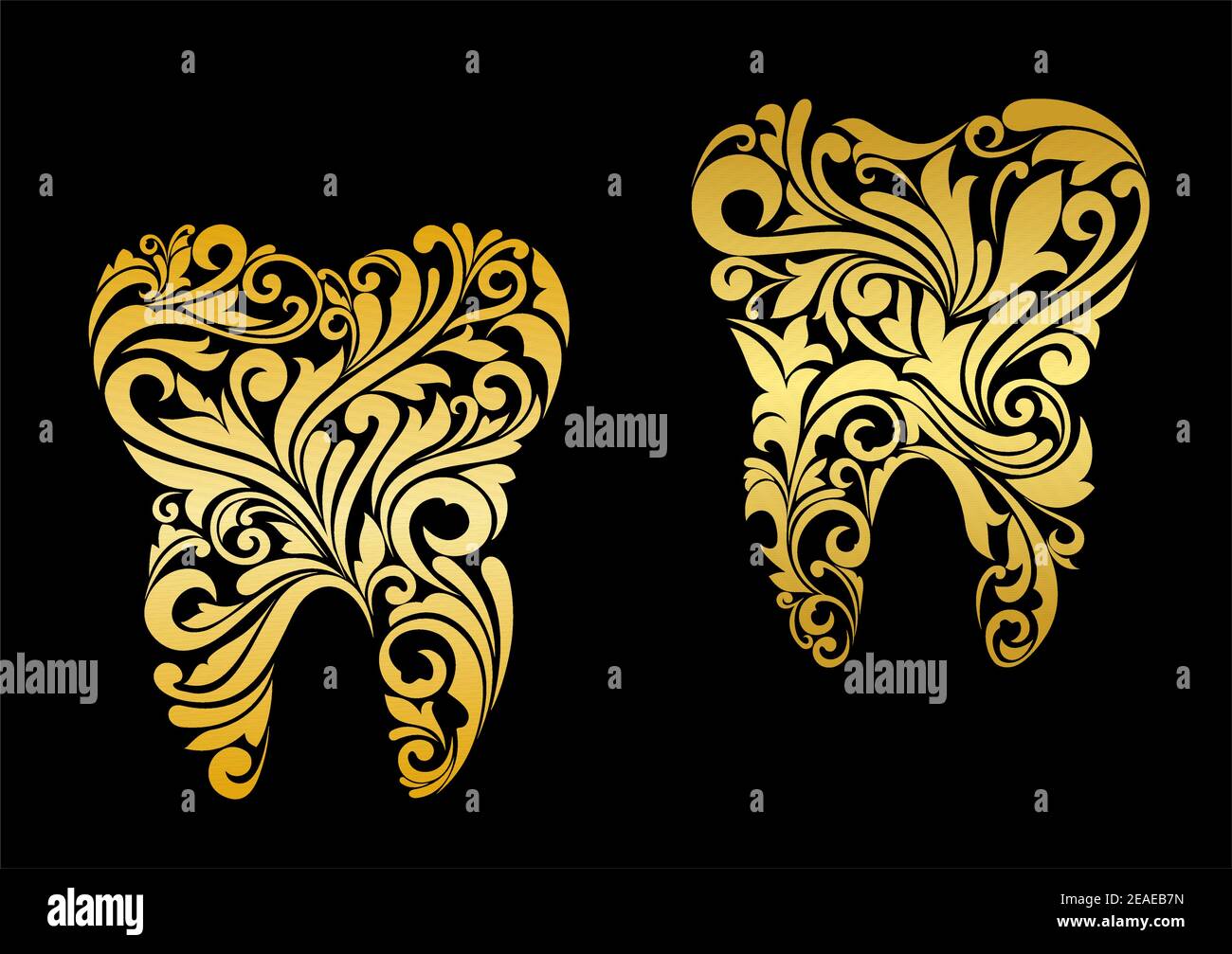 Golden tooth in floral style for dentistry design Stock Vector Image ...