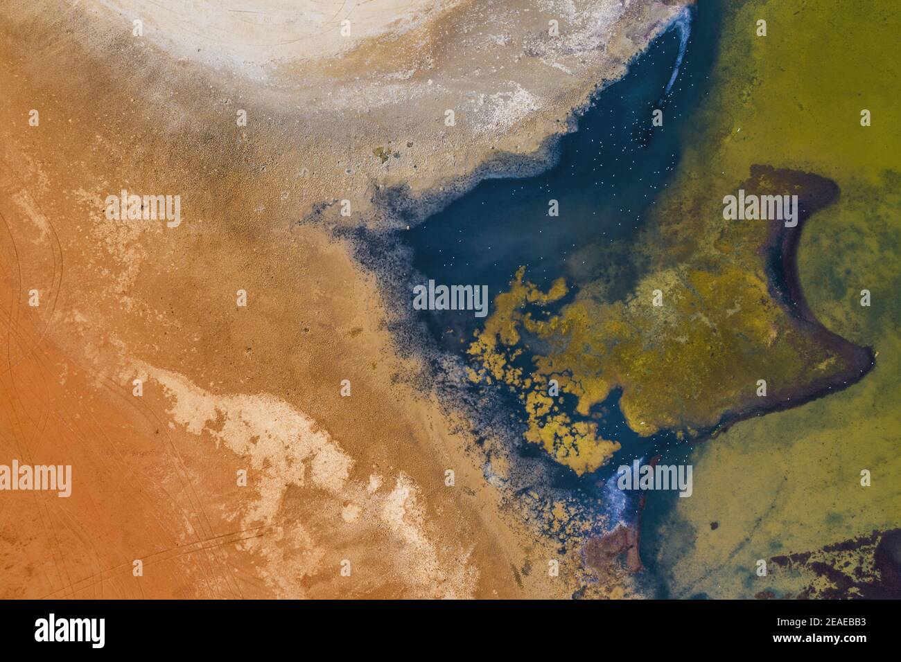 Abstract nature background. Top view of the dry estuary. Land texture ...