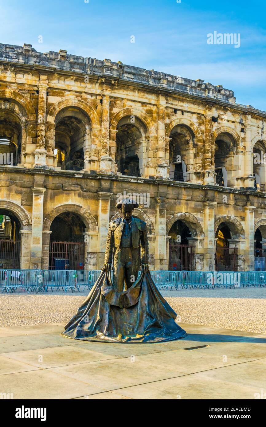 Statue of bullfighter Christian Montcouquiol, Nimeno II, in front of ...