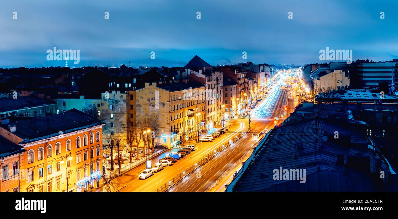 Panorama of the night city. Saint Petersburg, Russia. The roofs of the ...