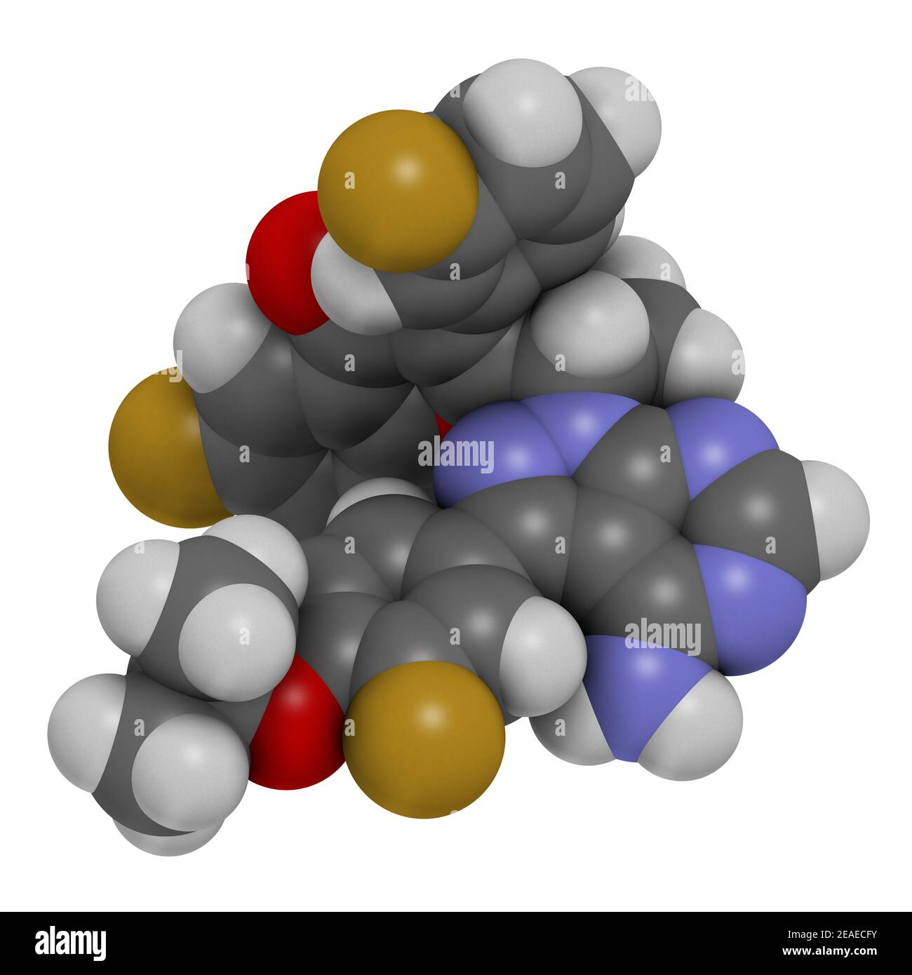 Umbralisib lymphoma drug molecule. 3D rendering. Atoms are represented ...